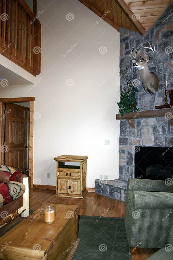 Rustic cabin stock image. Image of fireplace, living, stone - 87927