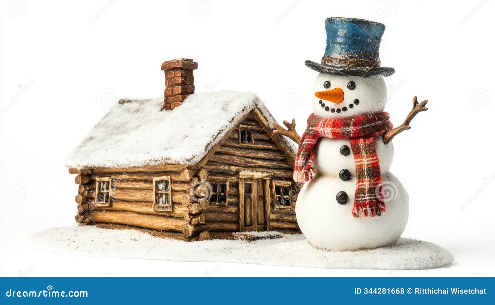 Rustic Cabin beside a Cheerful Snowman in a Winter Scene Stock ...