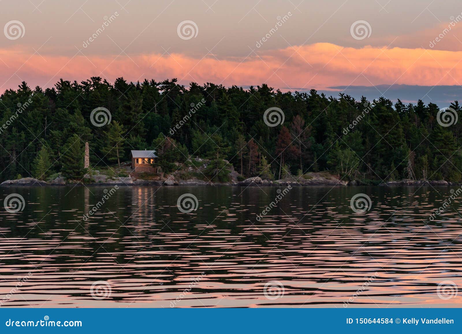 Rustic Cabin on Island in Rainy Lake Stock Photo - Image of rainy ...
