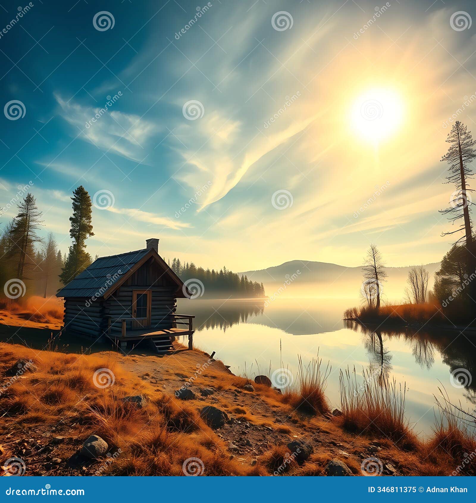 Rustic Cabin With Fireplace, Rocking Chair And Quilt Stock Photography ...