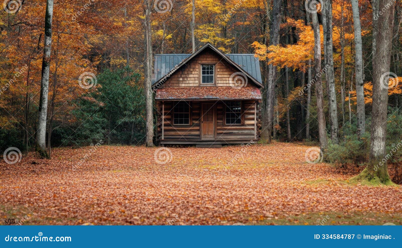 A Rustic Cabin Nestled in a Forest of Autumn Colors Stock Illustration ...