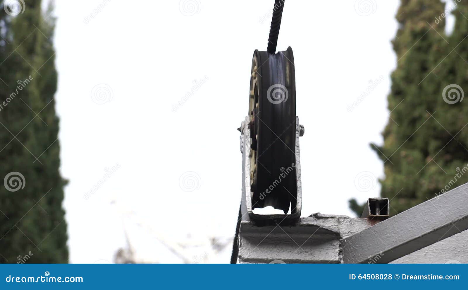 Rustic Cable Car Pulley Wheel Rolling Along a Steel Cable Stock Footage ...
