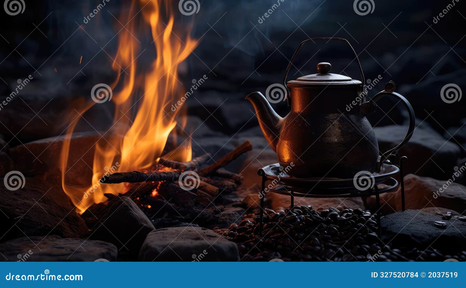 Rustic campfire coffee stock illustration. Illustration of campfire ...