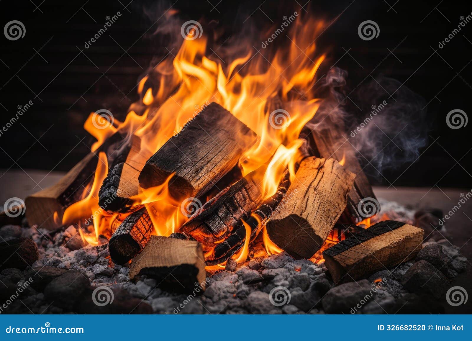 Rustic Campfire Setting Wood Logs Burning with Billowing Smoke in the ...