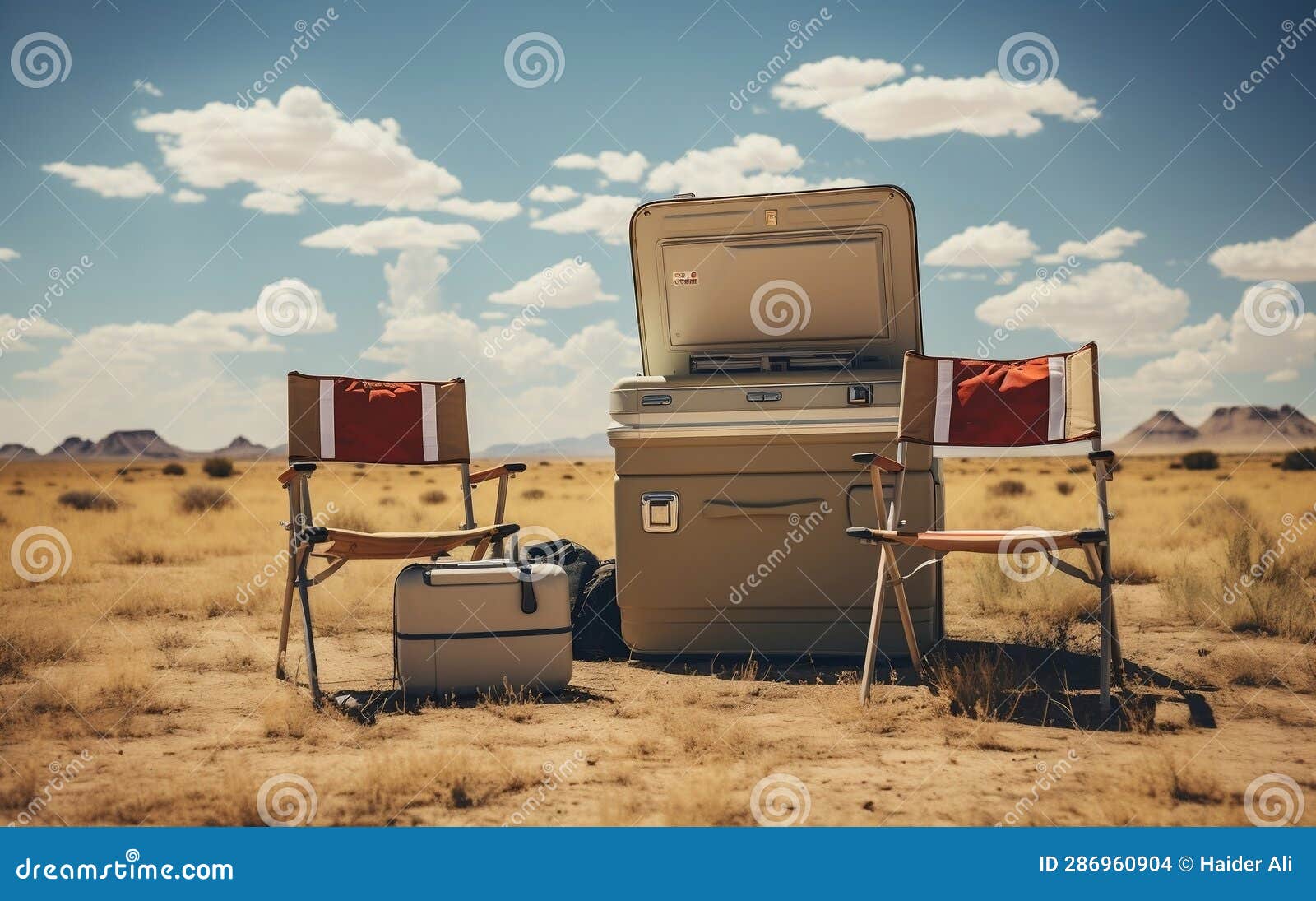 Rustic Camping Setup Folded Chairs and Cooler. Generative AI Stock ...