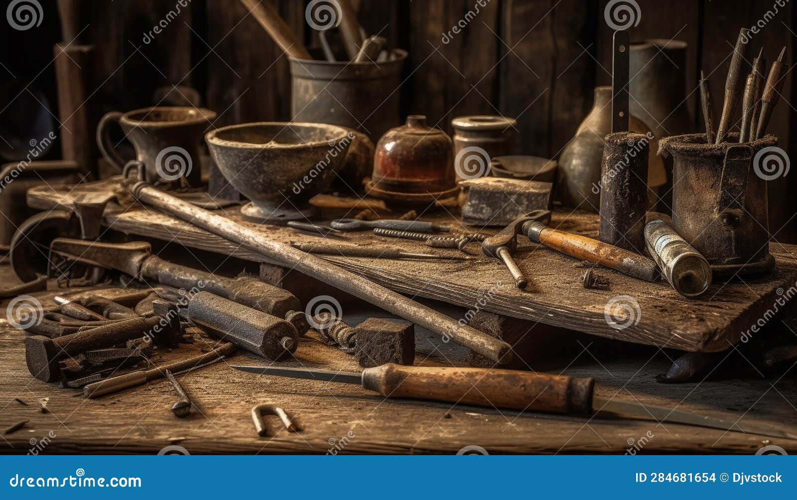Rustic Carpentry Workshop with Old Fashioned Hand Tools and Antique ...