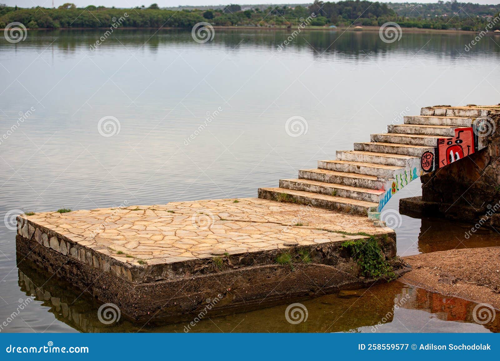 Rustic Cement Pier Over the Lake ParanoÃ¡. Stock Image - Image of ...