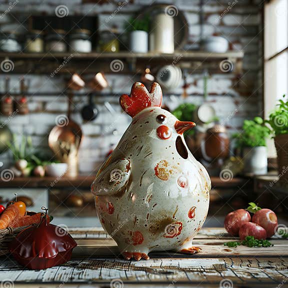Rustic Ceramic Hen Kitchen Decor Stock Illustration - Illustration of ...