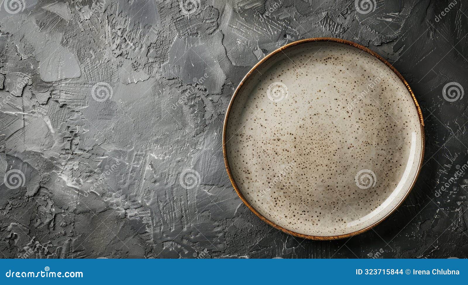 Rustic Ceramic Plate on Textured Gray Background Surface Stock ...