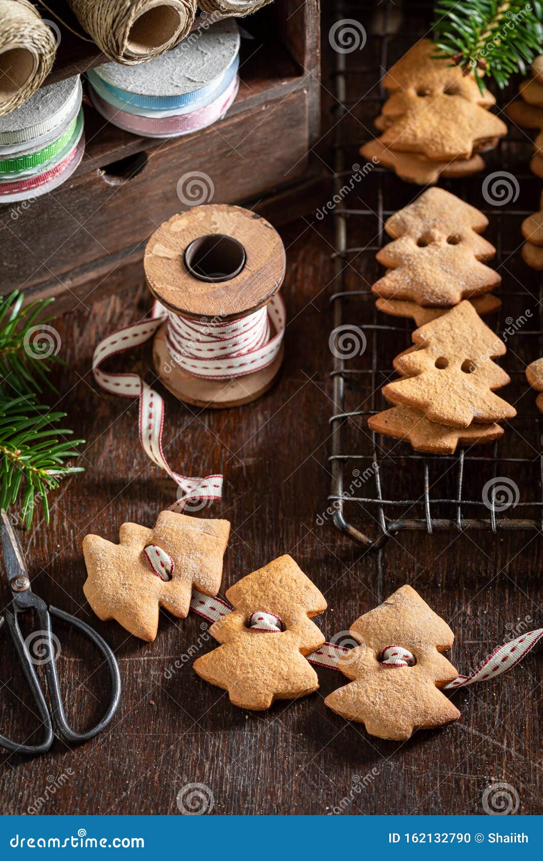 Rustic Chain Made of Gingerbread Cookies As Decoration for Christmas ...