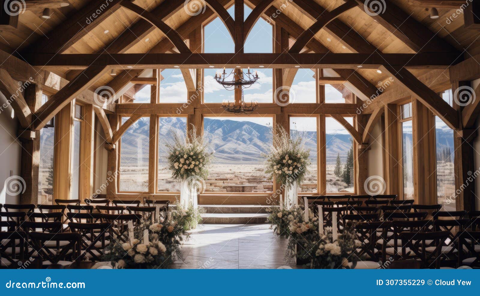Rustic Chapel Wedding with Wooden Beams Stock Illustration ...