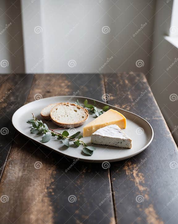 Rustic Cheese and Bread Platter on Wooden Table. Stock Image - Image of ...