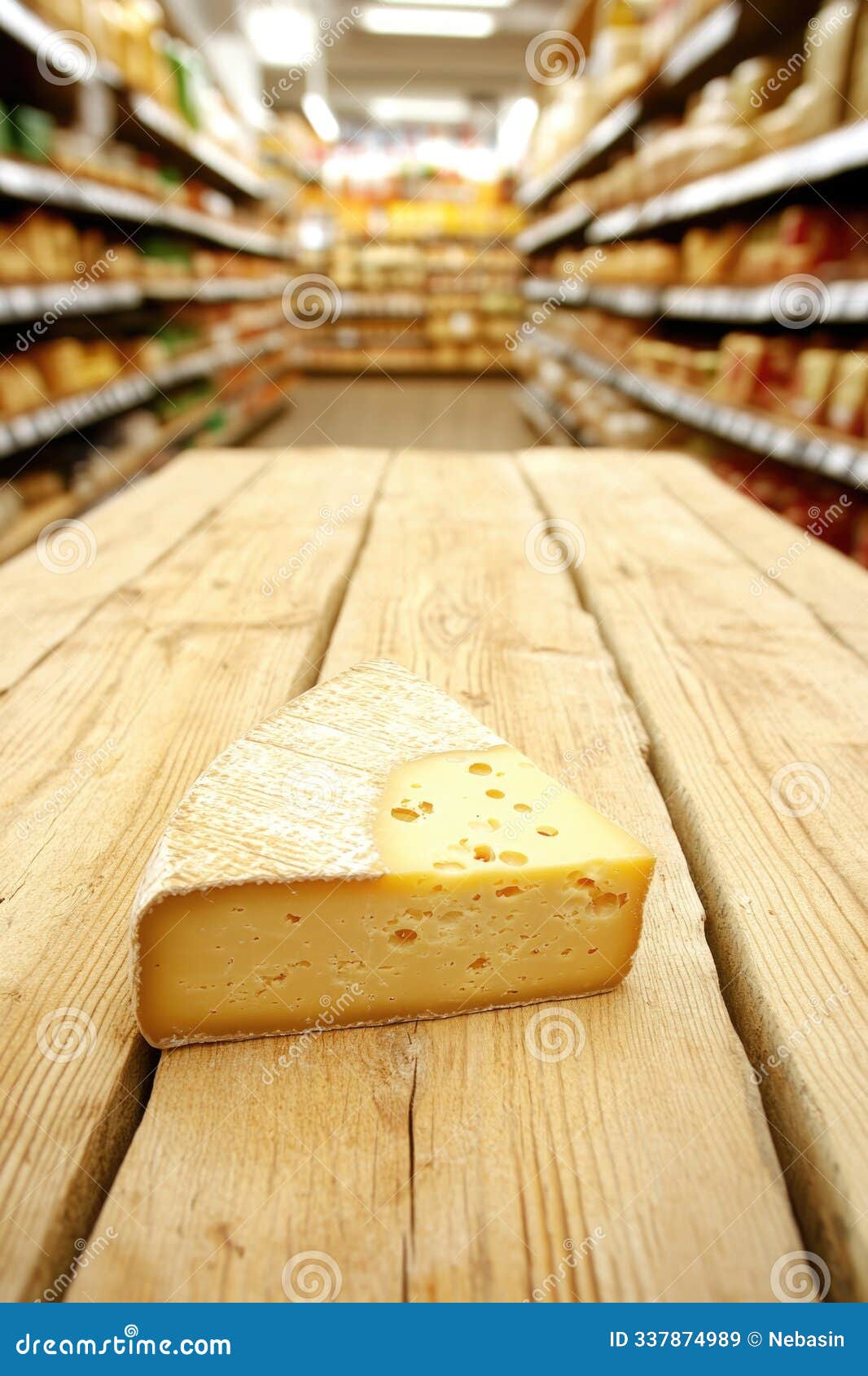 Rustic Cheese Display in Grocery Aisle with Depth Perspective Stock ...