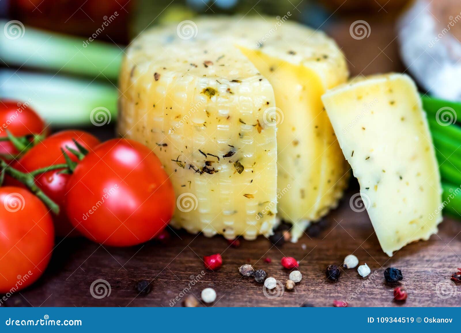 Rustic Cheese with Herbs, Pepper and Vegetables Stock Image - Image of ...