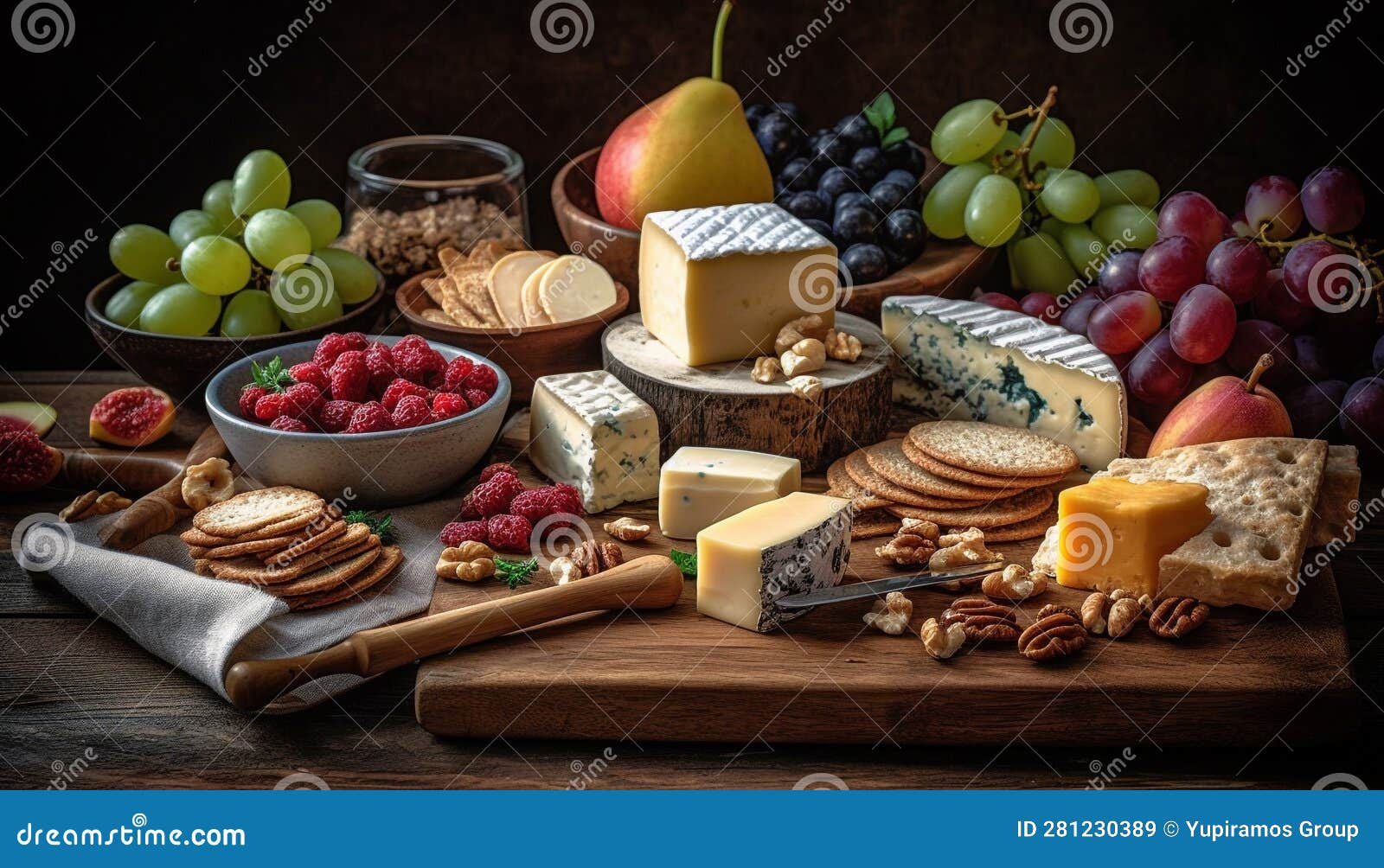 A Rustic Cheese Platter with Gourmet Camembert, Parmesan, and Brie ...