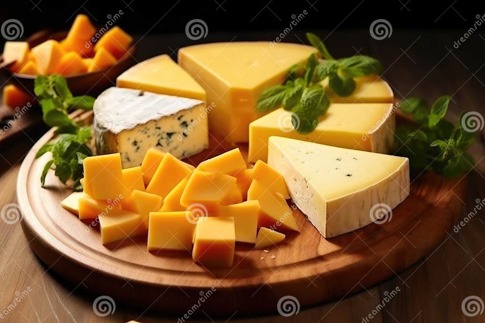 Rustic Cheese Presentation on Wooden Surface. Stock Illustration ...