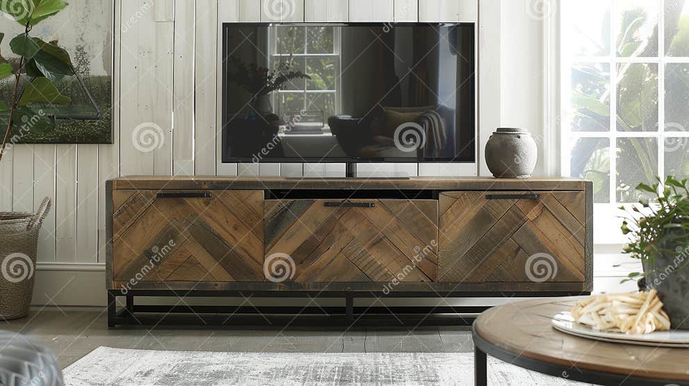 Rustic Chic TV Console in Modern Decor Stock Illustration ...