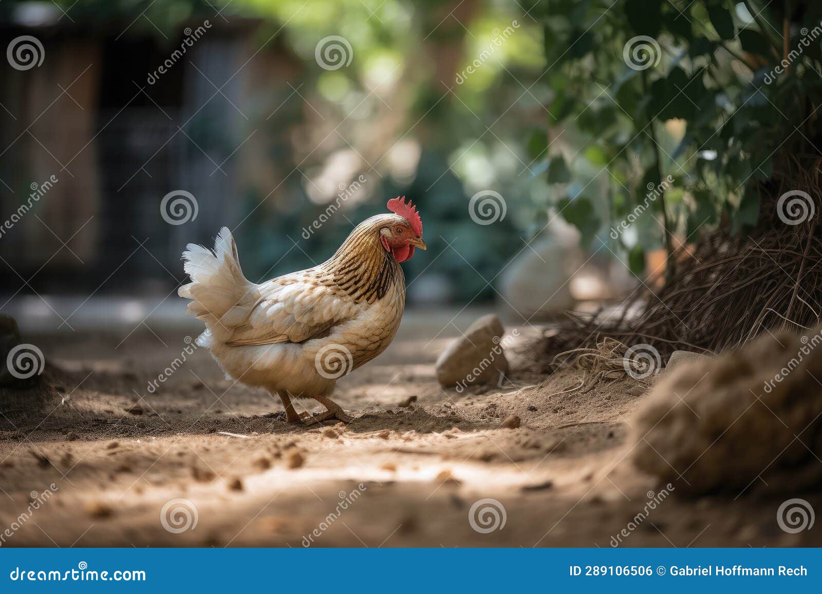 Rustic Chicken Scratching Under Tree in Bac Stock Illustration ...