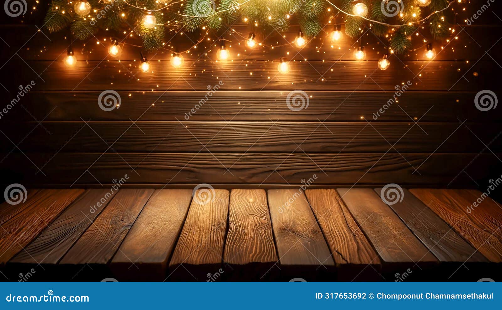 Rustic Christmas Advertisement Concept Featuring a Brown Wooden Plank ...
