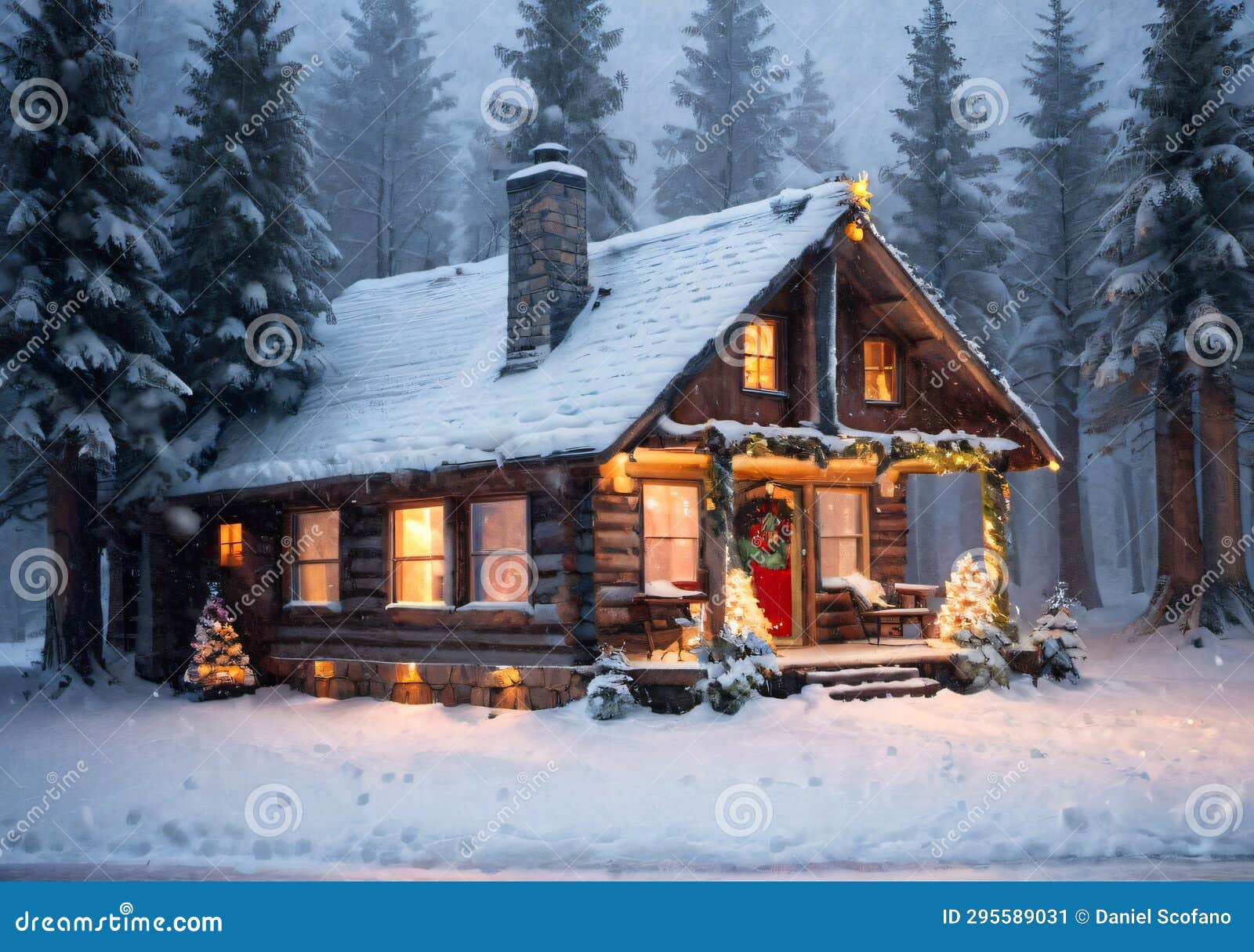 A Rustic Christmas Cabin, during a Snowstorm. Generative AI Stock Illustration - Illustration of ...