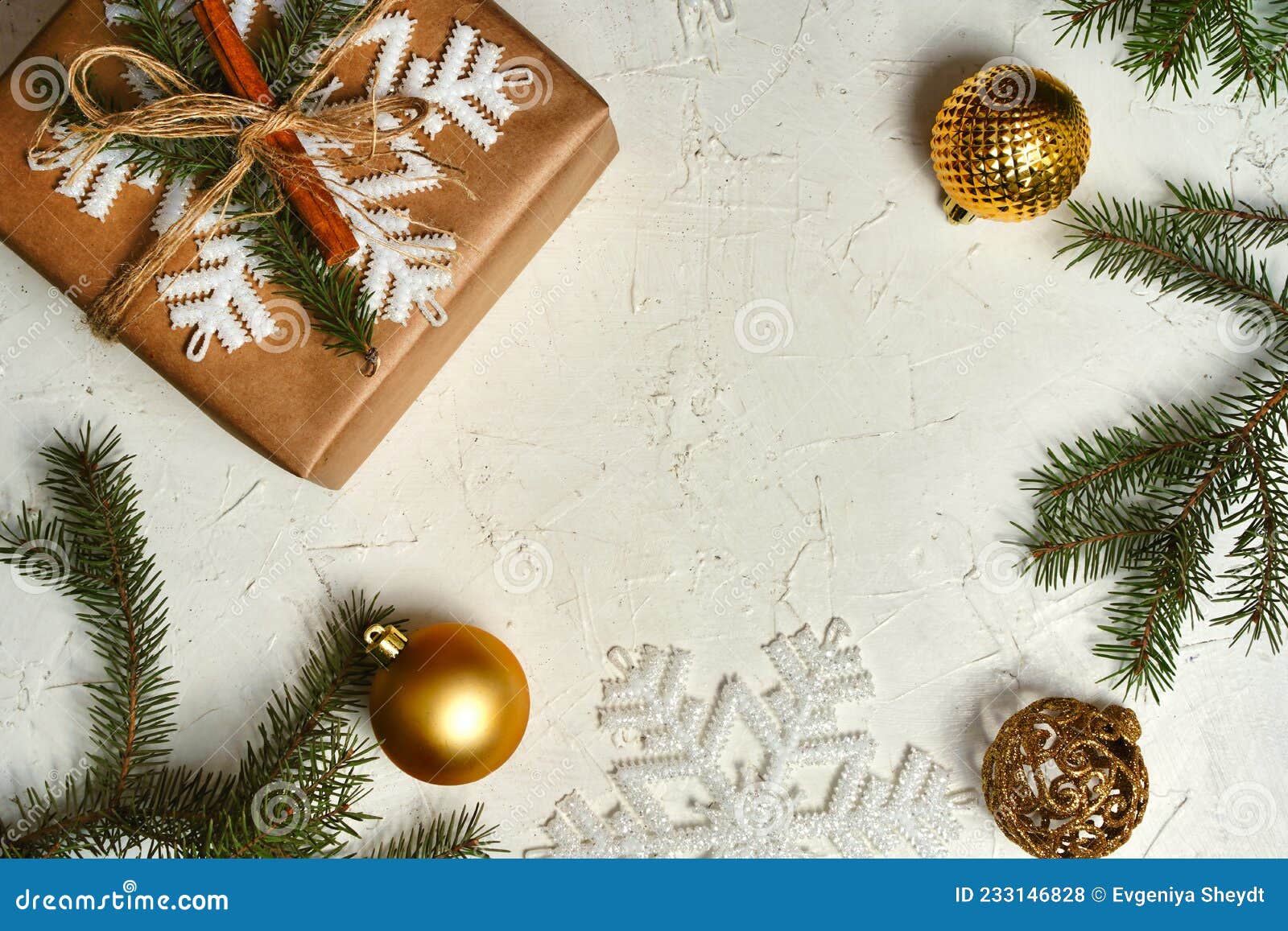 Rustic Christmas Gift Box with Christmas Decorations on White ...