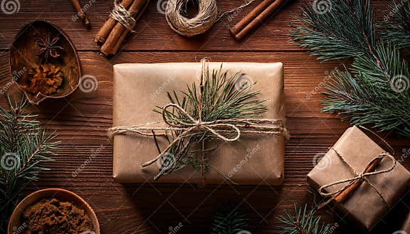 Rustic Christmas Gift Wrapping Stock Illustration - Illustration of ...