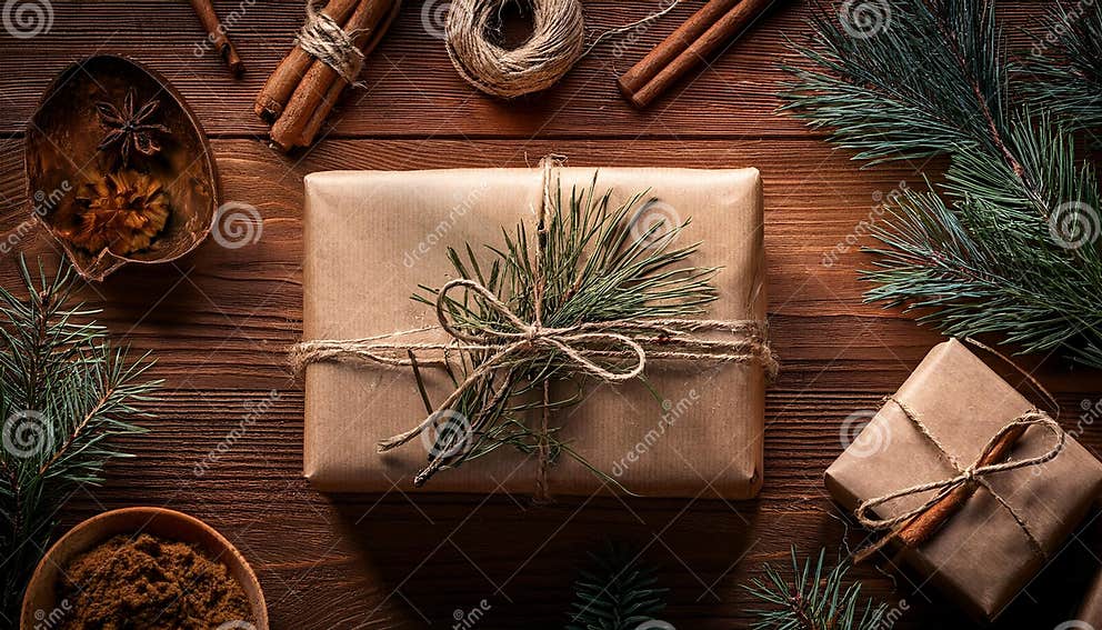 Rustic Christmas Gift Wrapping Stock Illustration - Illustration of ...