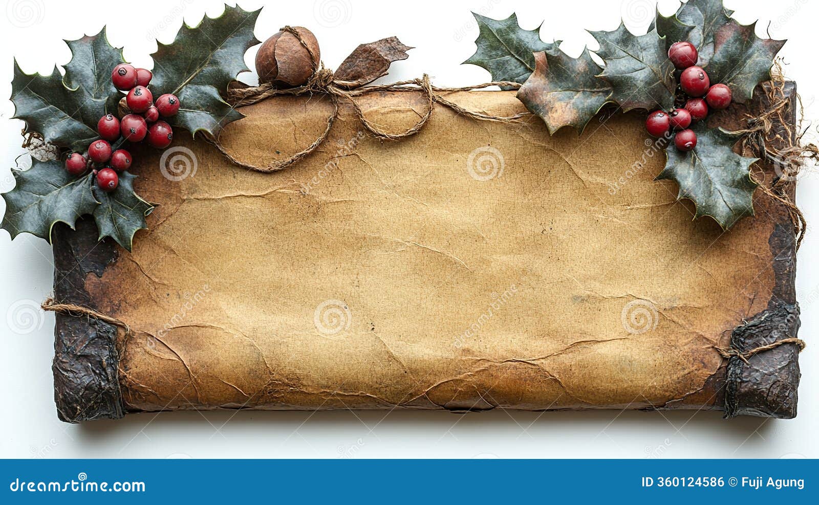 Rustic Christmas Holly Parchment Paper Background Stock Illustration ...