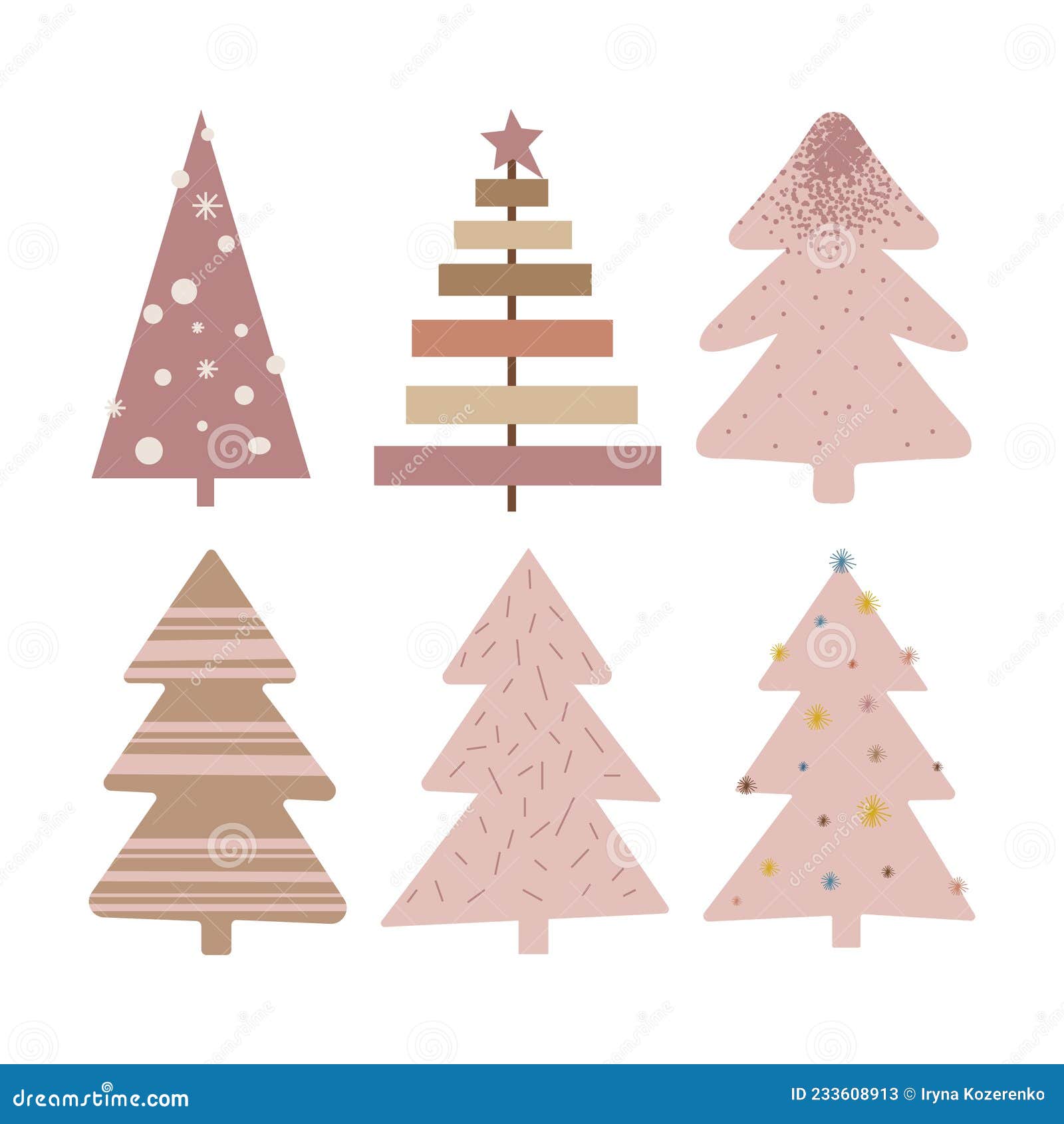 Rustic Christmas Tree Set. Modern Boho Winter Vector Illustration ...