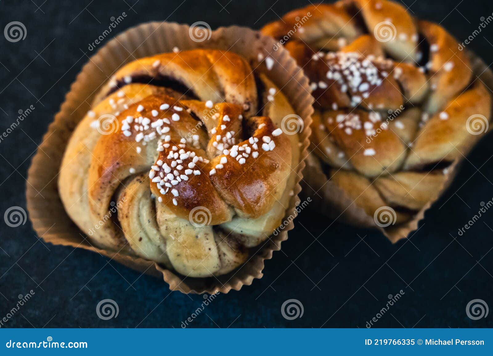Rustic Cinnamon Buns with Sugar on Top Placed on Dark Stone Surface ...