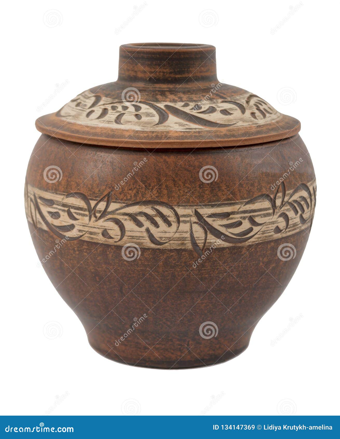 Rustic Clay Pot Isolated on White Background Stock Image - Image of ...