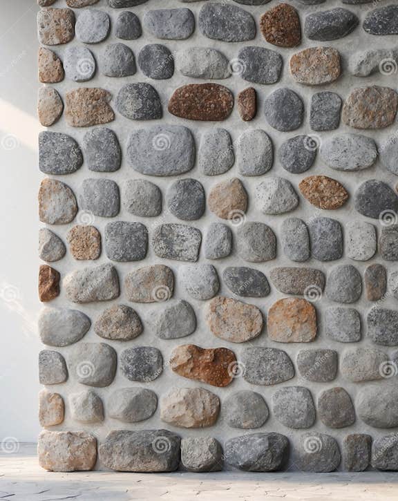 Rustic Cobblestone Wall with Rounded Gray and Brown Stones Stock Image ...