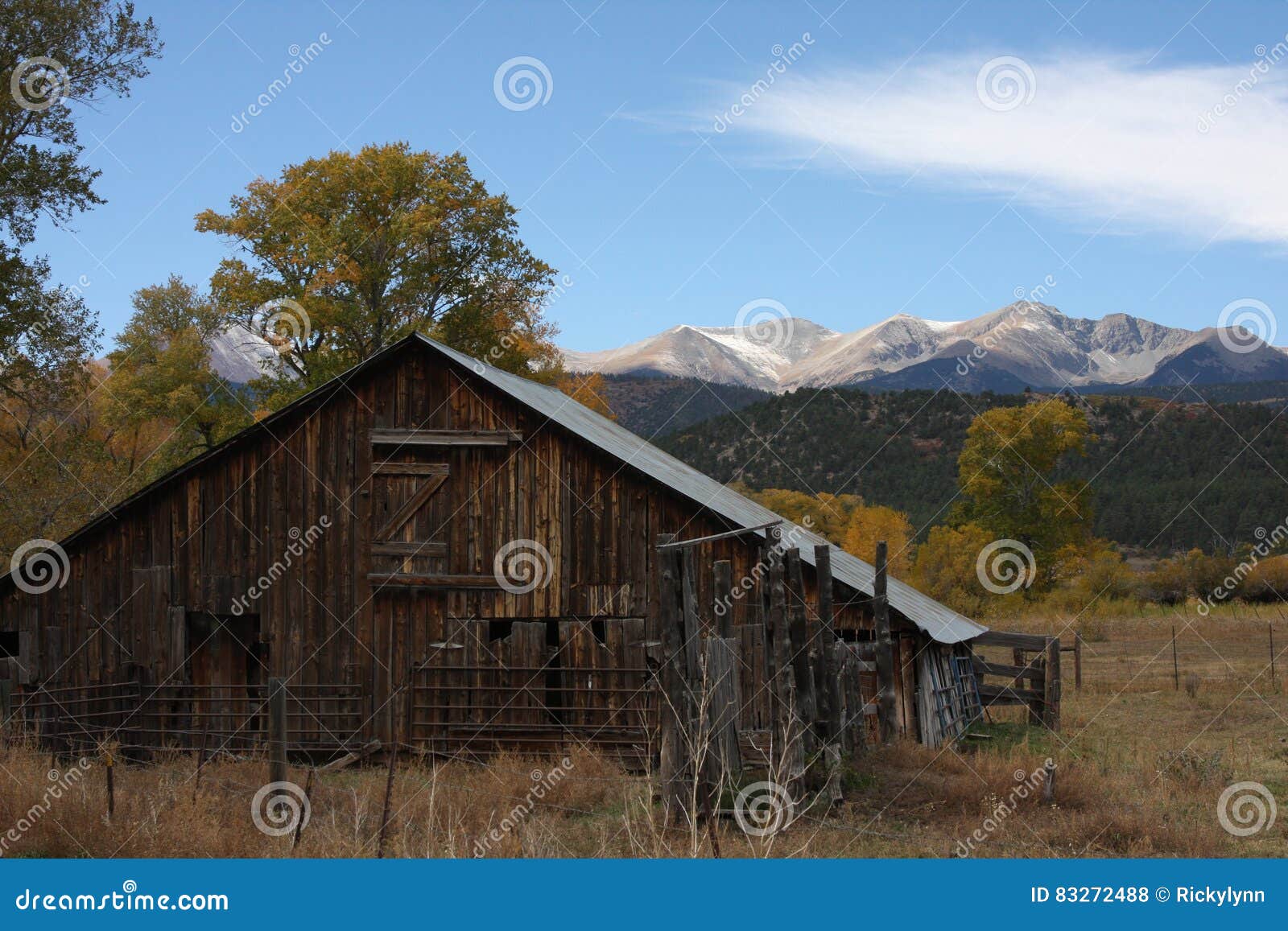 Rustic Colorado Barn with Mountains in the Back Ground Stock Photo ...