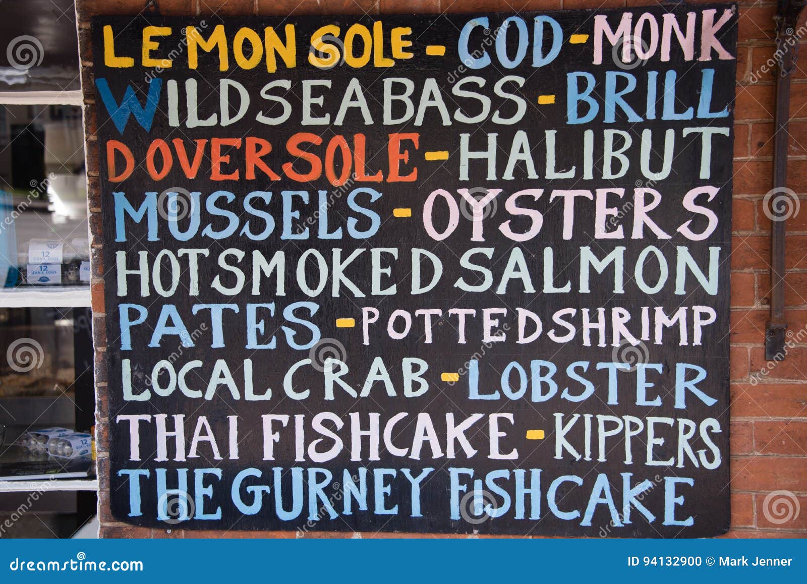 Rustic Colourful Fish and Shellfish Shop Sign Stock Photo - Image of ...