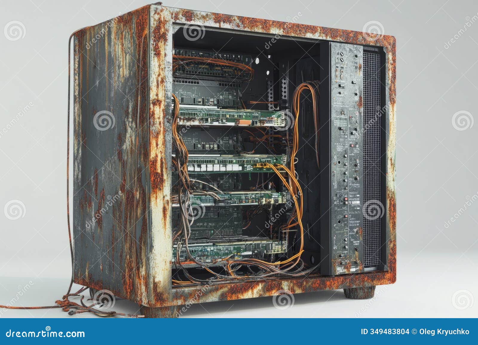 A Rustic Computer Chassis with Exposed Circuitry and Rust. it Tells a ...