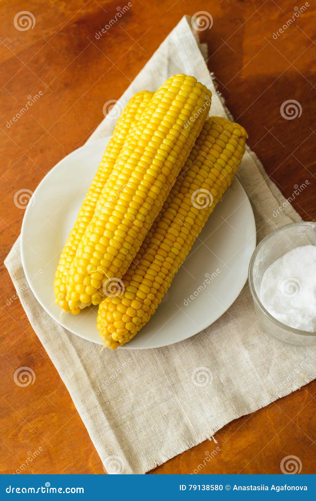 Rustic Concept Just Cooked Corn with Salt on Table Stock Photo - Image ...