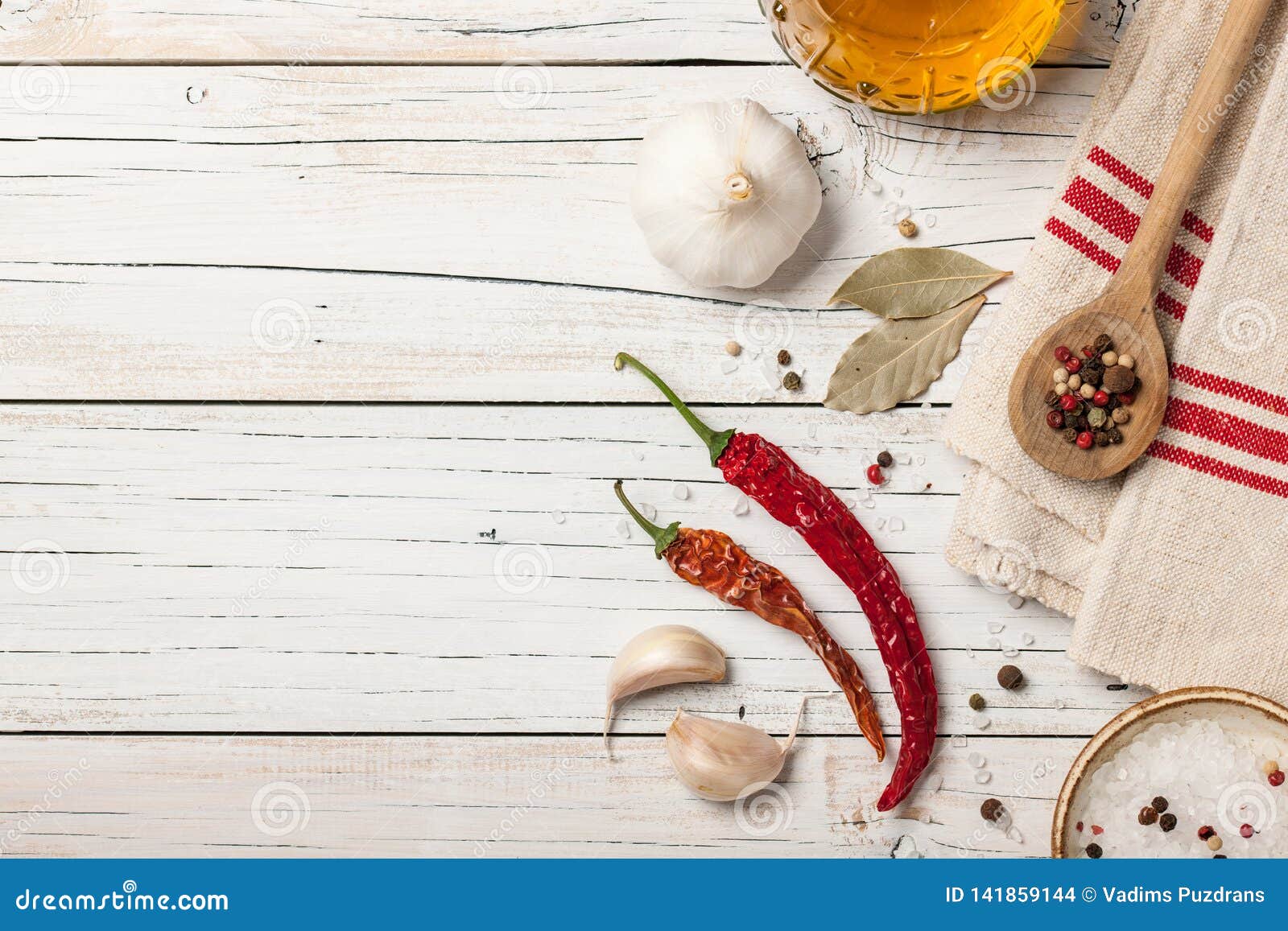 Rustic Cooking Table with Spices Stock Photo - Image of space, kitchen ...