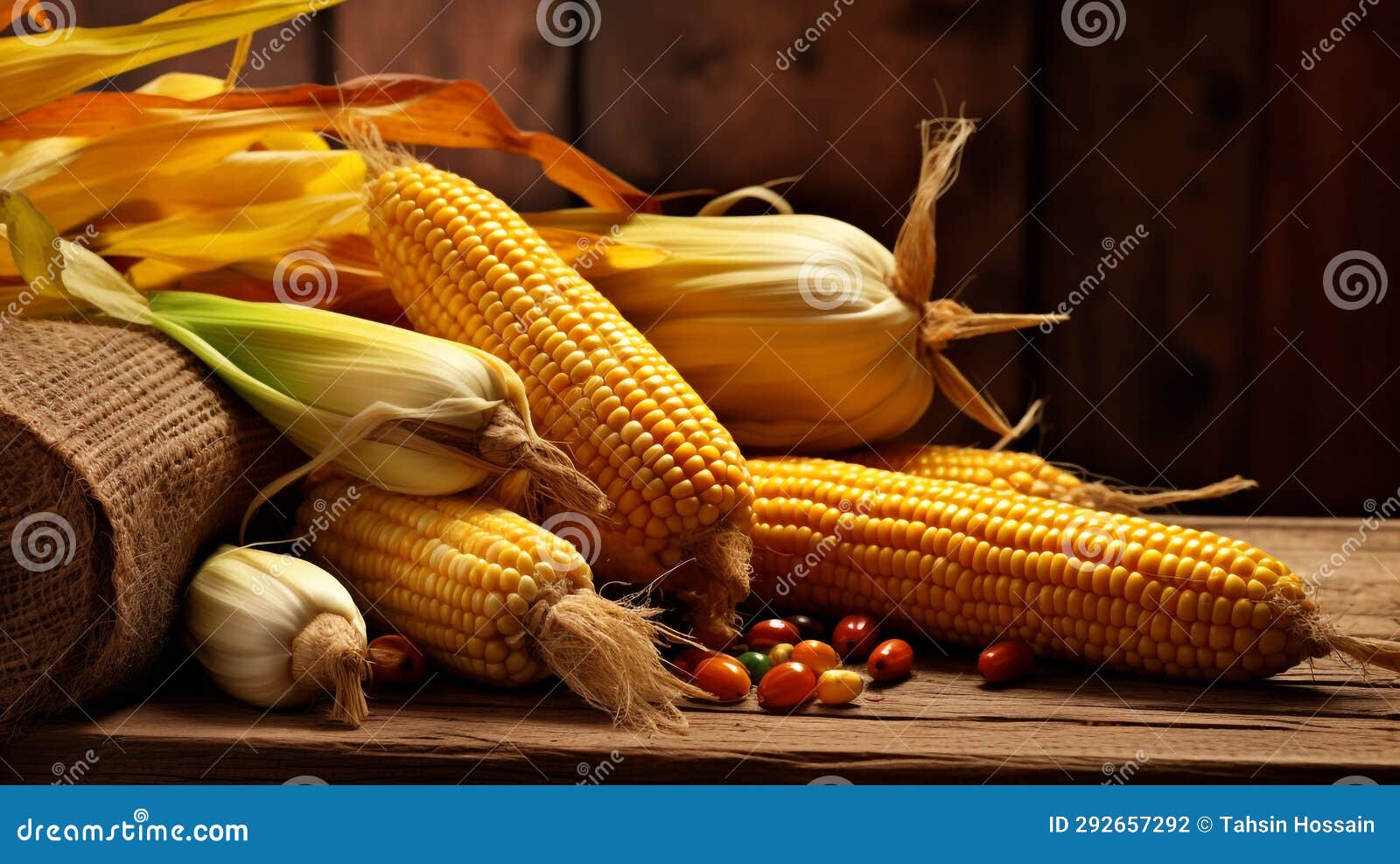 A Rustic Corn Background Design Featuring An Assortment Of Freshly ...