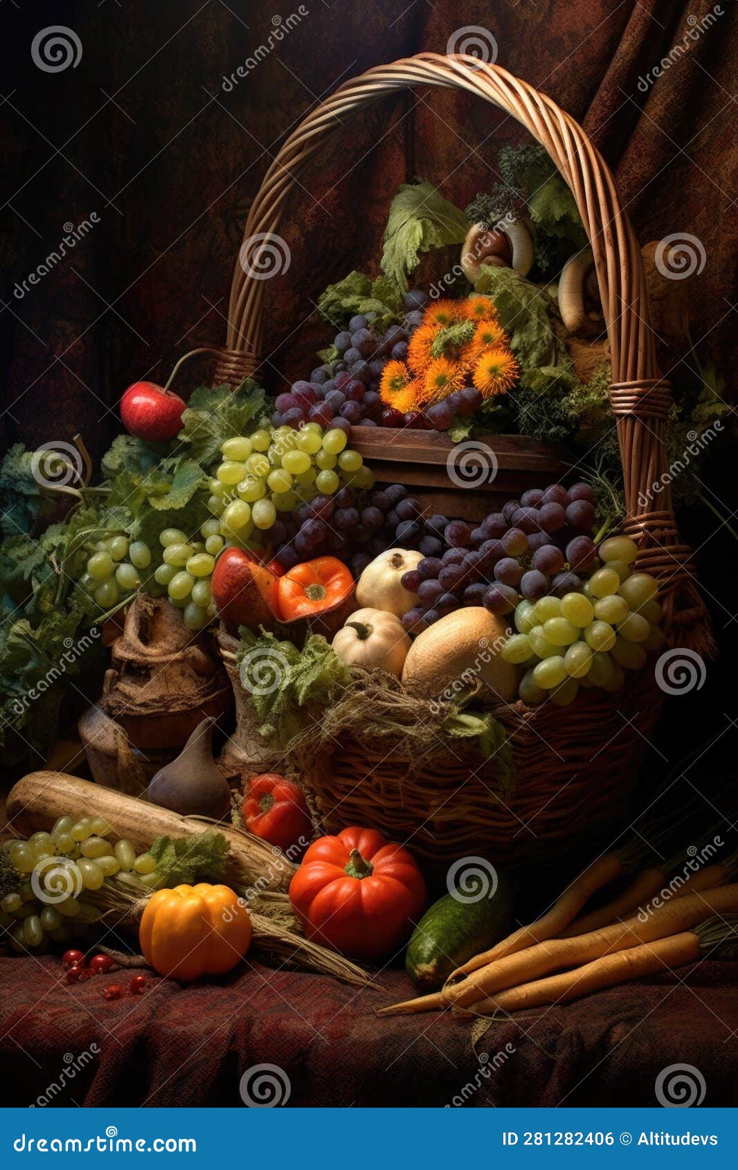 Rustic Cornucopia Filled with Fruits and Vegetables Stock Illustration ...