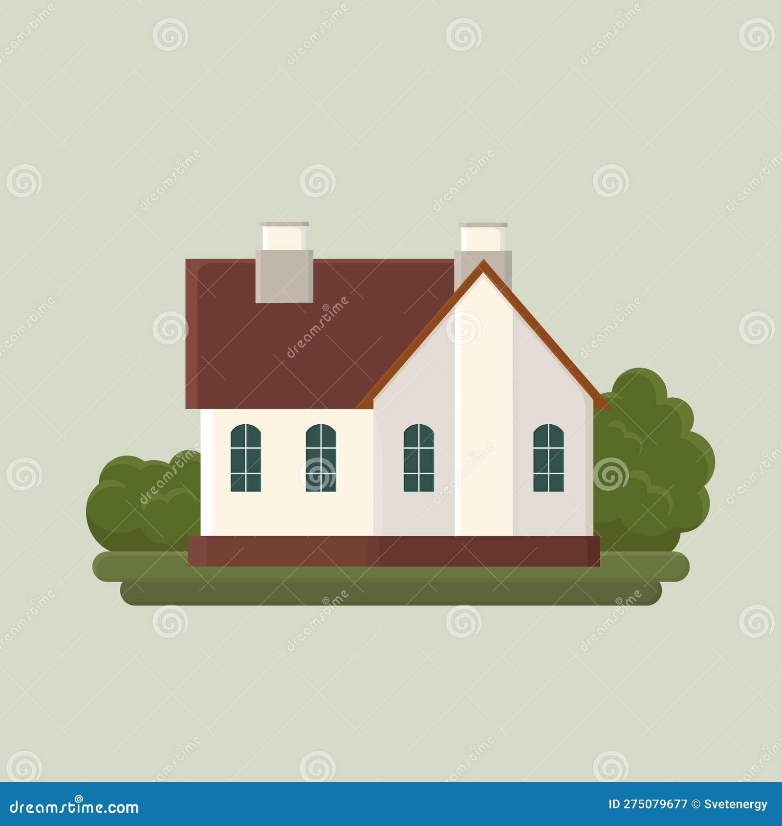 Rustic Cottage Surrounded by Bushes in a Flat Style Stock Vector ...