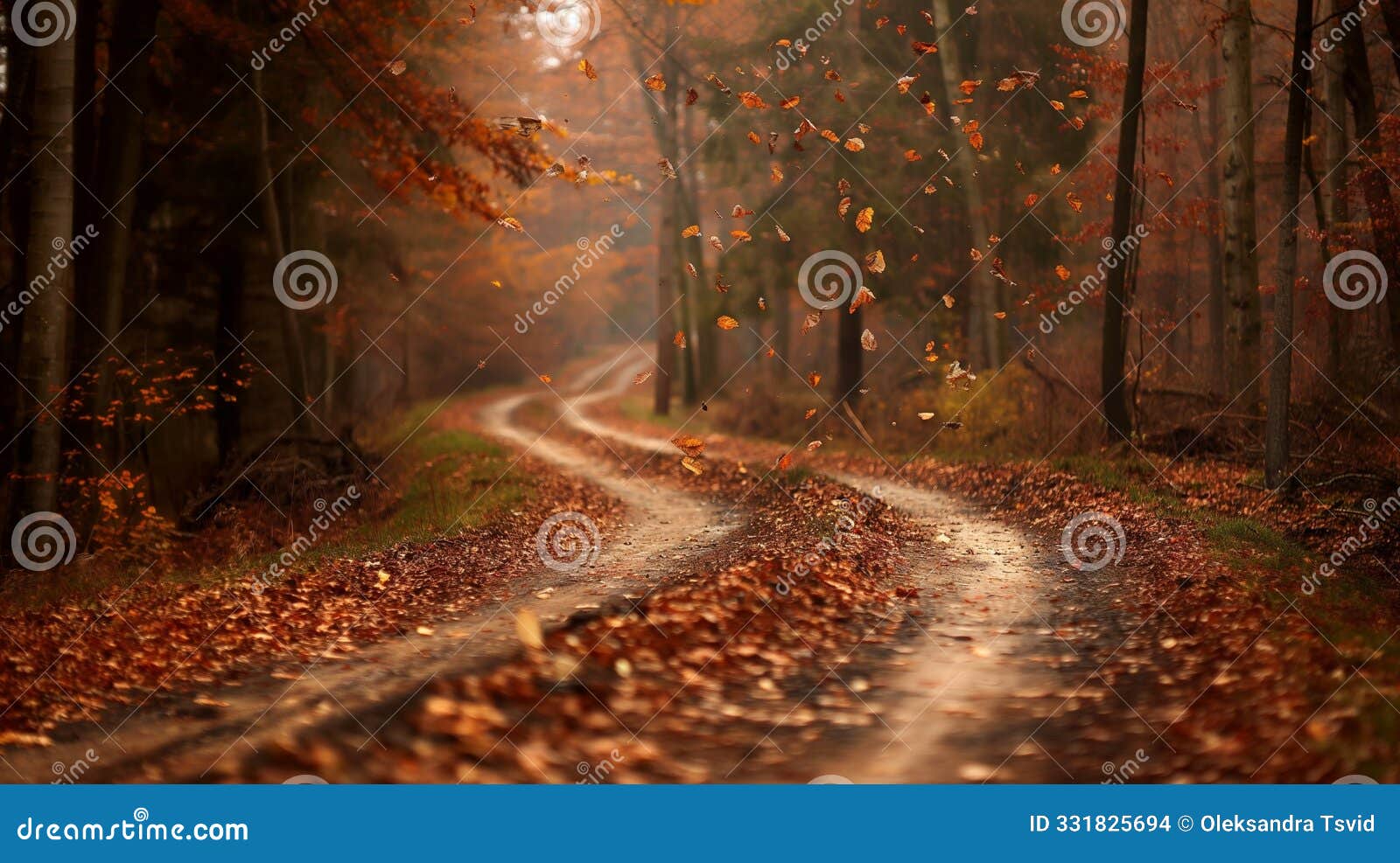 Rustic Country Road Winding through a Forest with Autumn Leaves Stock ...
