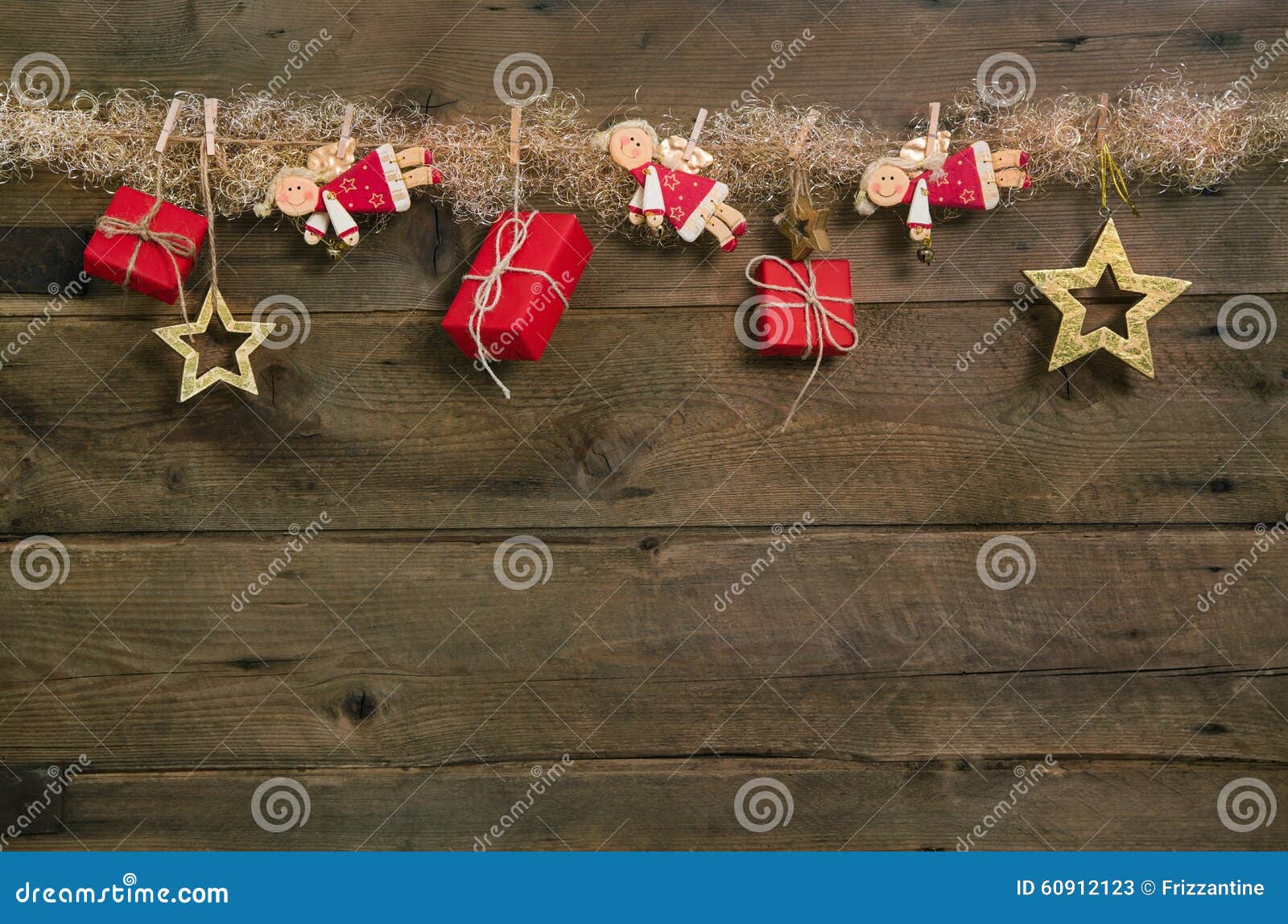Rustic Country Style Christmas Background With Red Gift Boxes An ...