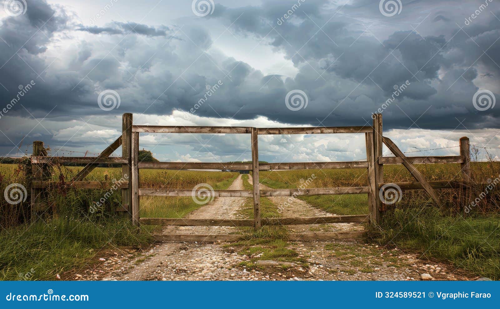Rustic Countryside Gate on a Gravel Path Under Dramatic Clouds Stock ...