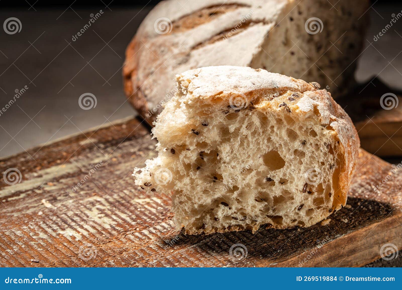 Rustic Crusty Loaves of Bread, Bakery, Food Concept. Top View Stock ...