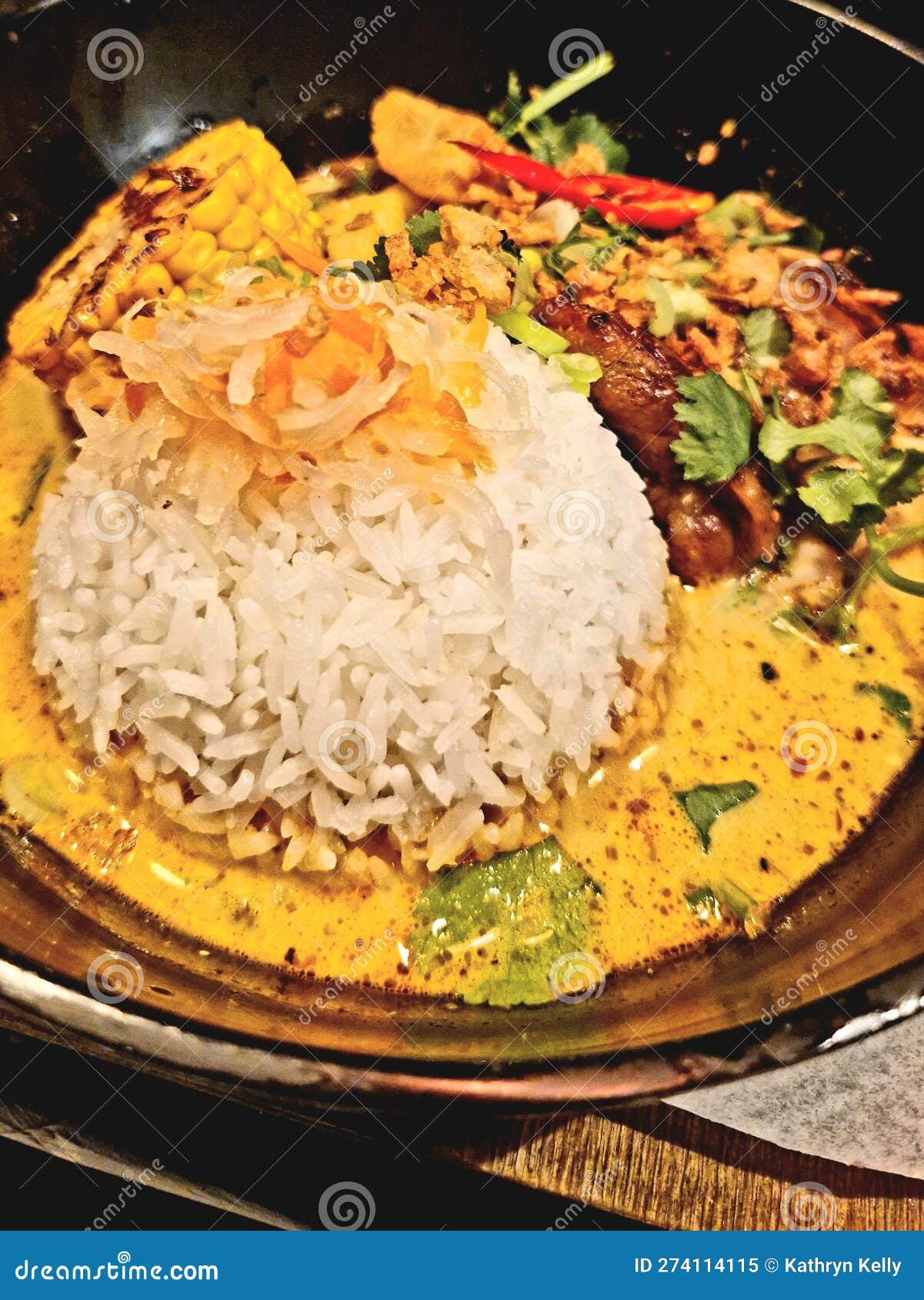 Rustic Curry and Rice with Korma Sauce Stock Image - Image of lunch ...