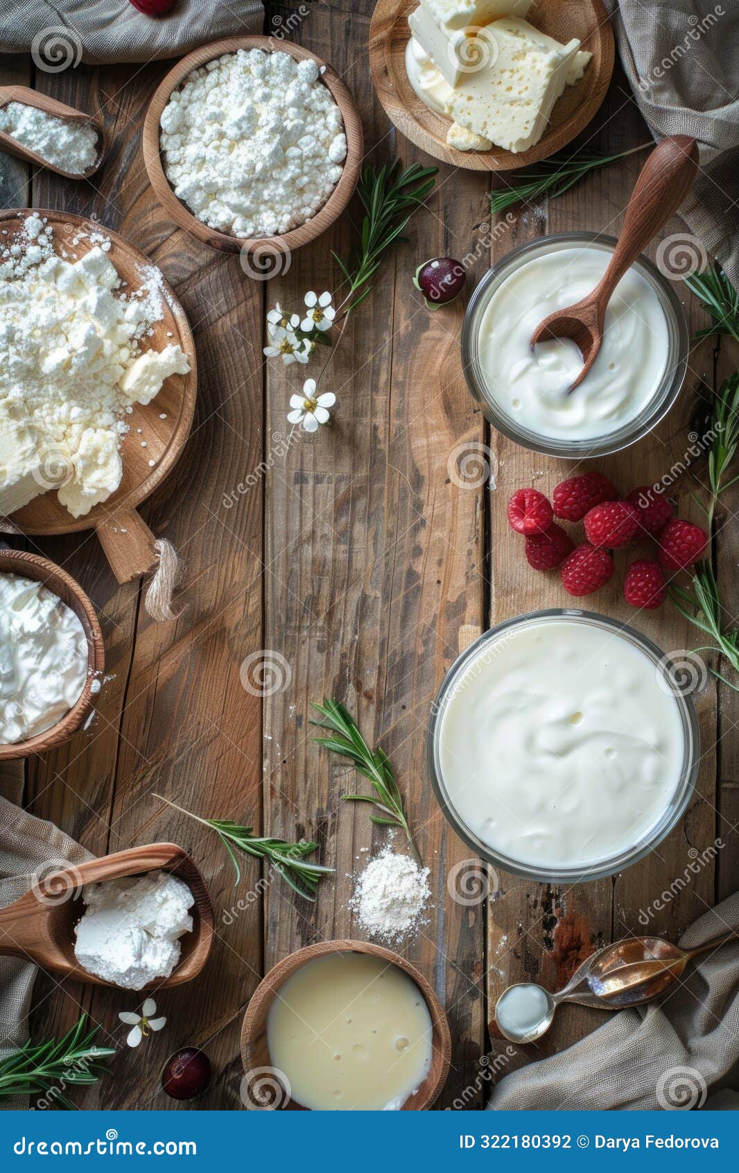 Rustic Dairy and Flour Display on Wooden Tabletop with Natural Decor ...