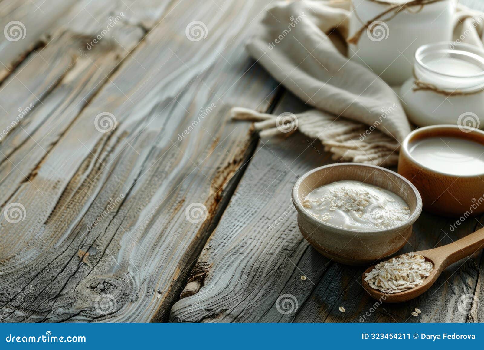 Rustic Dairy and Flour Display on Wooden Tabletop with Natural Decor ...