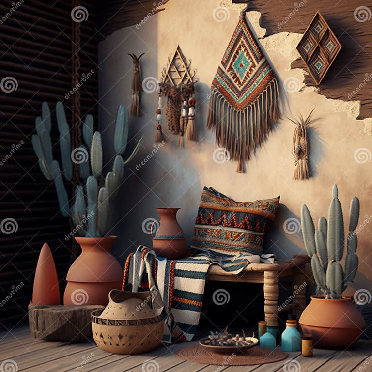 Rustic Decor with Nomadic Boho Interior Background Wall. Generative AI ...