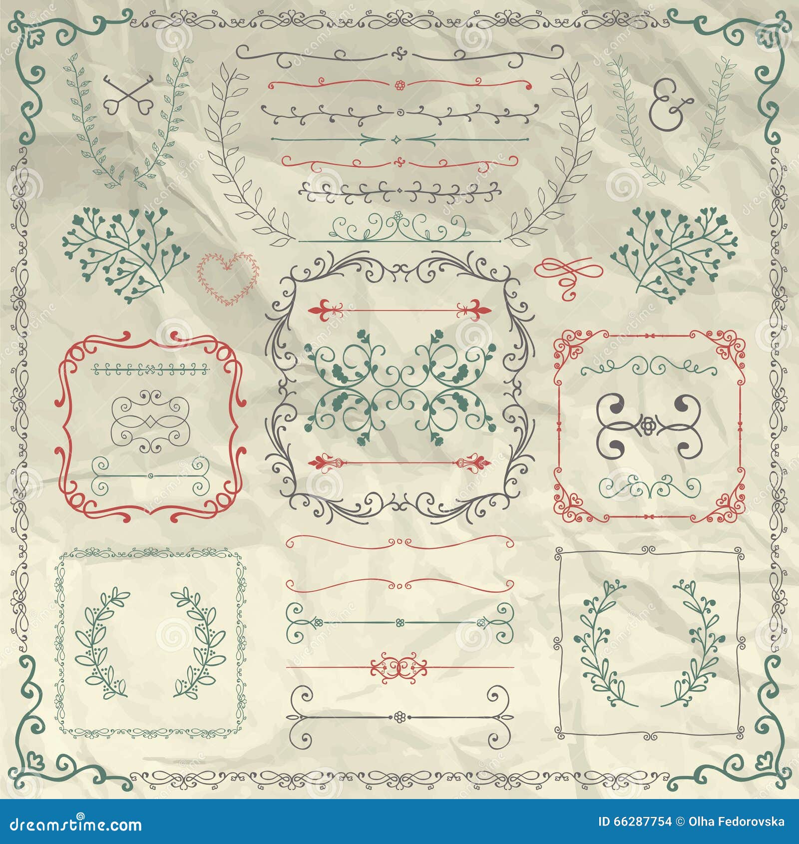 Rustic Decorative Design Elements on Crumpled Paper Stock Vector ...