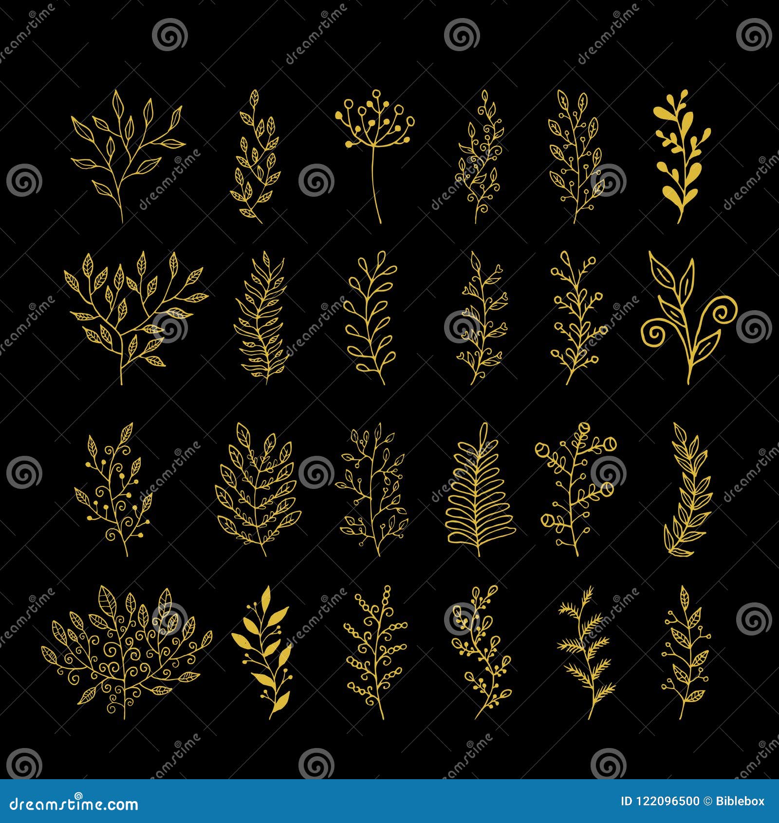 Rustic Decorative Plants Collection. Hand Drawn Vector Design Elements ...
